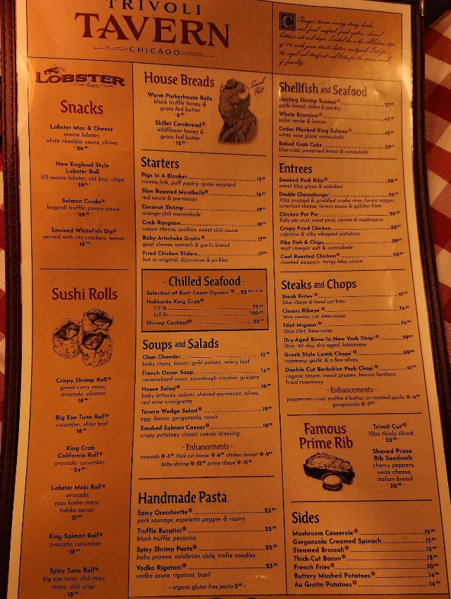 Explore Trivoli Tavern's Menu: Steaks, Oysters & Cocktails in Chicago